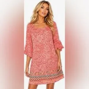 Uncle Frank | Dresses | Uncle Frank Large Coral Pink Embroidered Boho ...